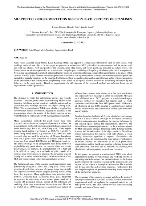 Pdf Mls Point Cloud Segmentation Based On Feature Points Of Scanlines