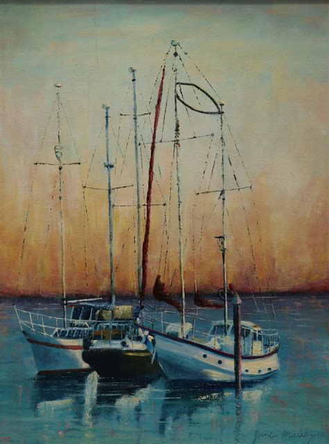 Lot Framed 1986 June Murray Oil On Board Of Yachts At Lowries Marina