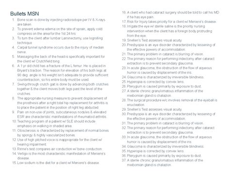 bullet medsurg summarize lecture notes for medical surgical nursing