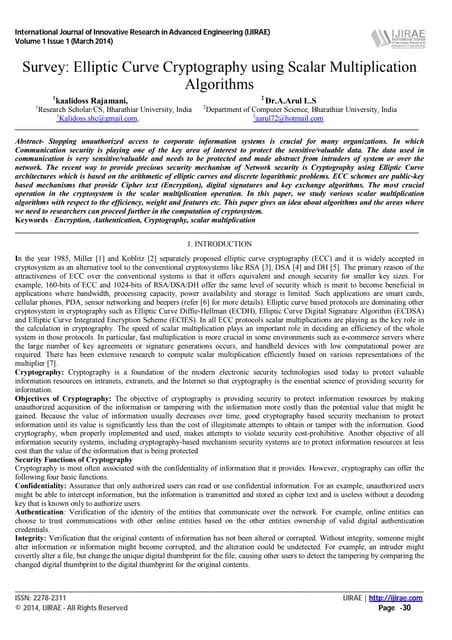 survey elliptic curve cryptography using scalar multiplication