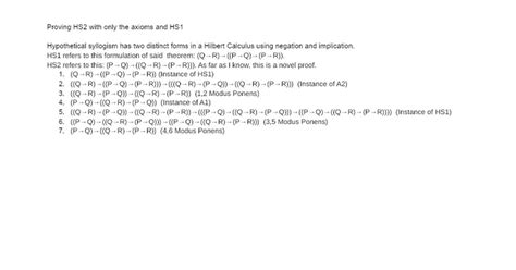 A Novel Proof Of Hypothetical Syllogism In A Hilbert Style Calculus R Math