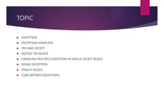 EXCEPTION HANDLING IN PYTHON For Students Py Pptx Programming