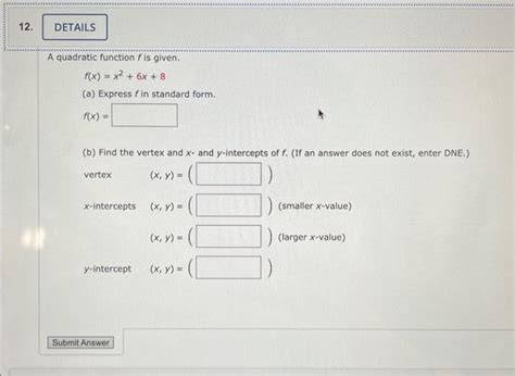 solved quadratic function f is given f x x2 6x 8 a