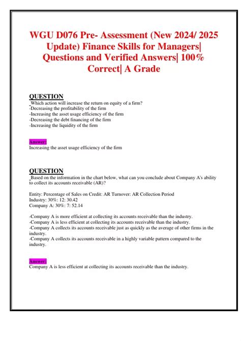 Wgu D076 Pre Assessment New 2024 2025 Update Finance Skills For