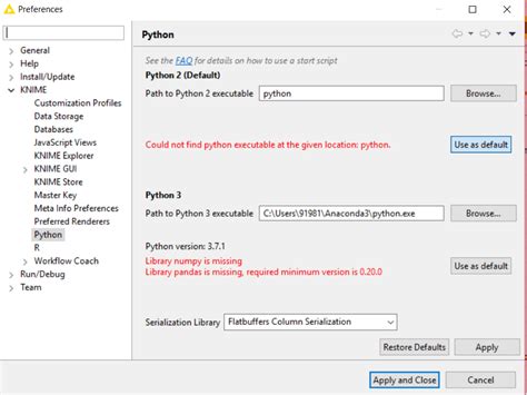 Knime Desktop Version 371 Could Not Start Python Kernel Knime