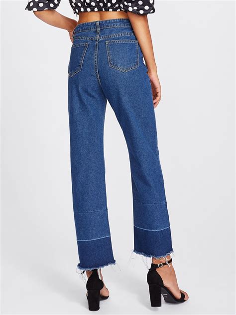 Frayed Hem Wide Leg Jeans Shein Sheinside