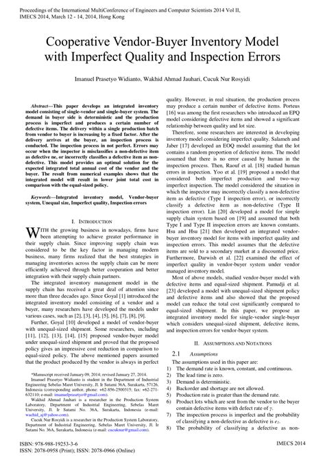 Pdf Cooperative Vendor Buyer Inventory Model With Imperfect Quality
