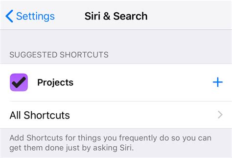 A Suggested Omnifocus Shortcut In Siri And Search Settings In Ios 12