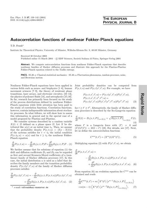 Pdf Autocorrelation Functions Of Nonlinear Fokker Planck Equations Dokumentips
