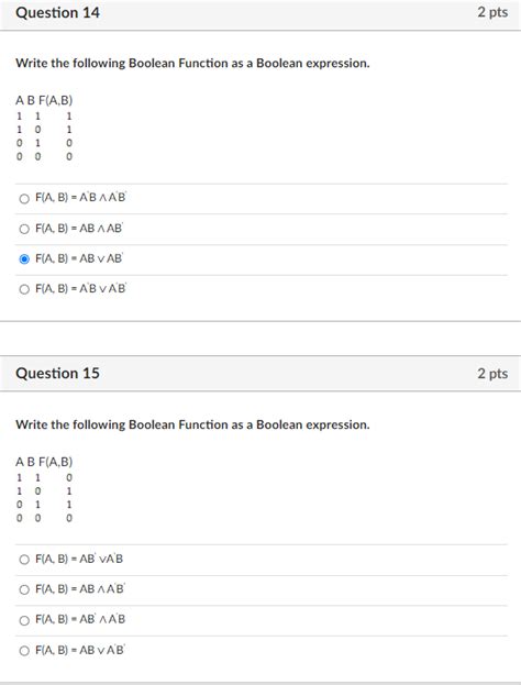 solved question 12 2 pts give the boolean expressign