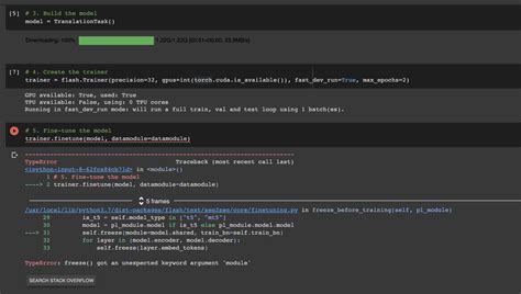 trainer error on fine tuning of translationtask following the examples · issue 246 · lightning