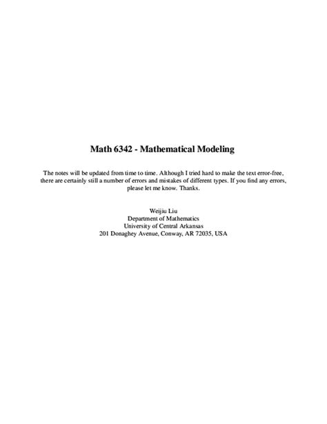 Pdf Lecture Notes On Mathematical Modeling