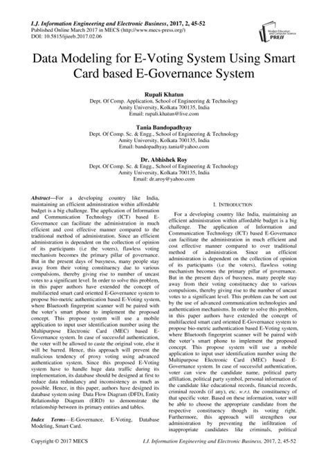 Data Modeling For E Voting System Using Smart Card Based E Governance