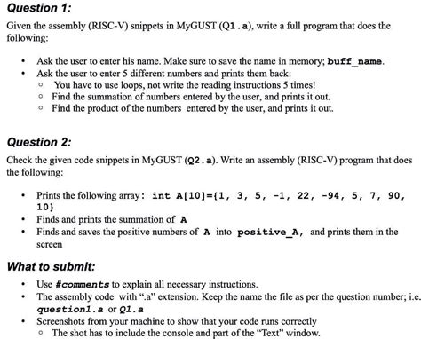 Solved Question 1 Given The Assembly RISC V Snippets In Chegg