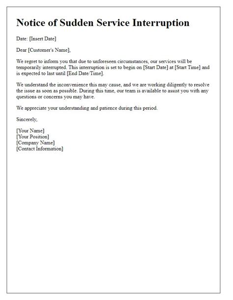 Letter Template For Immediate Service Interruption Free Samples In