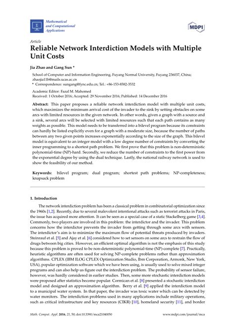 Pdf Reliable Network Interdiction Models With Multiple Unit Costs