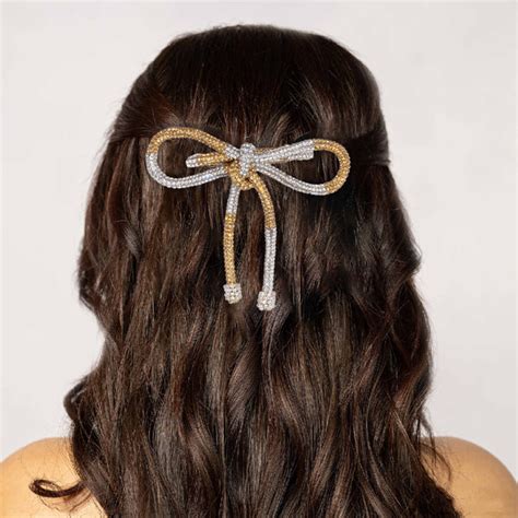 Crystal Hair Bow Barrette Clip Silver And Gold Hair Drama Company