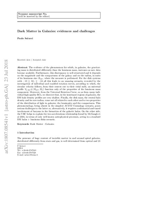 Dark Matter In Galaxies Evidences And Challenges