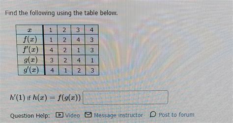 Find The Following Using The Table Below H If Chegg Com