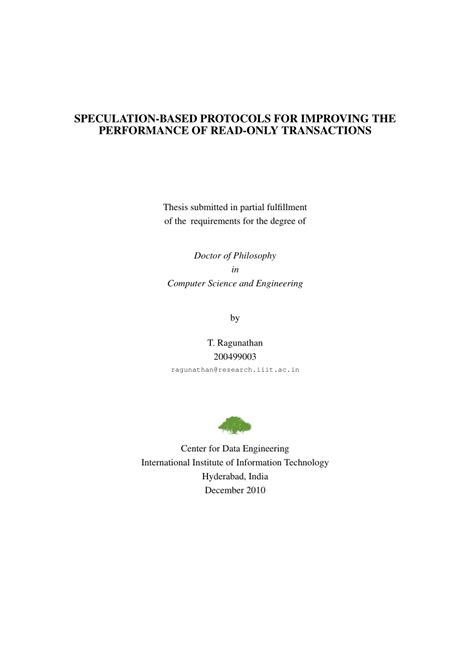 Pdf Speculation Based Protocols For Improving The Performance Of Read Only Transactions