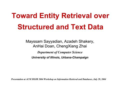 Ppt Toward Entity Retrieval Over Structured And Text Data Powerpoint