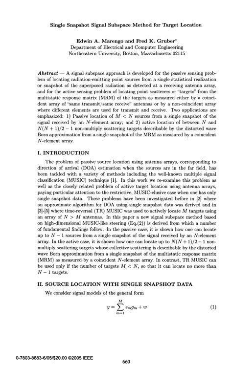 pdf single snapshot signal subspace method for target location
