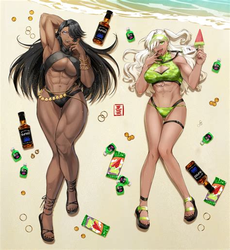rule 34 2girls abs alcohol arm up armpits artist request bare arms bare midriff beach belly