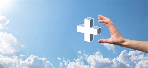 손 홀드 3d 플러스 아이콘 손에 들고 손은 이익 혜택 개발 플러스 기호로 표현 Csr 과 같은 긍정적 인 일을 제공합니다 핸드는 플러스 기호를 표시합니다 3차원 형태에