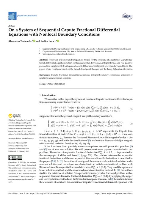 Pdf On A System Of Sequential Caputo Fractional Differential Equations With Nonlocal Boundary