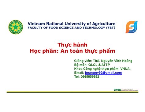 Thuc Hanh Attp Th ự C Hành H ọ C Ph ầ N An Toàn Th ự C Ph ẩ M Vietnam National University Of
