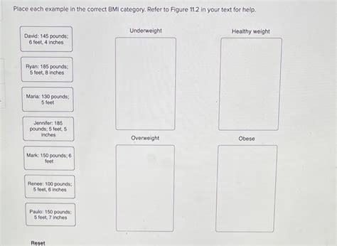 Solved Place Each Example In The Correct Bmi Category Refer