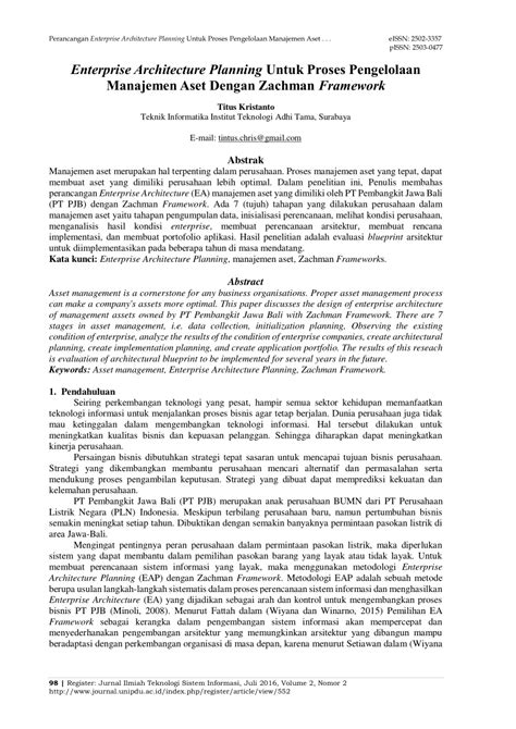 Pdf Enterprise Architecture Planning Untuk Proses Pengelolaan Manajemen Aset Dengan Zachman