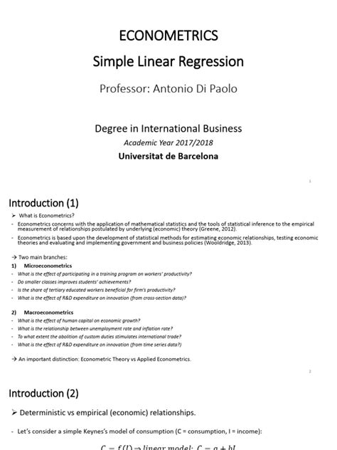 Econometrics Simple Linear Regression Pdf Errors And Residuals