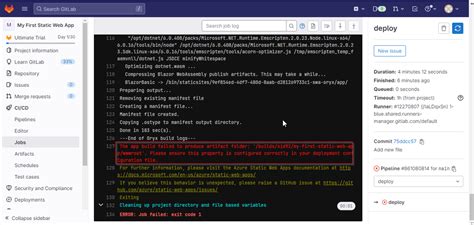 getting error the app build failed to produce artifact folder