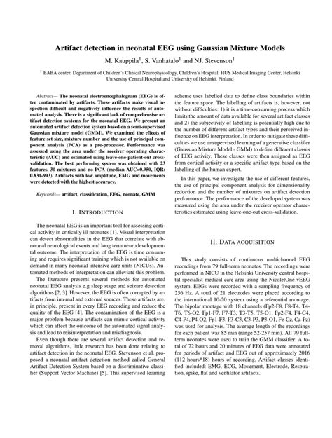 Pdf Artifact Detection In Neonatal Eeg Using Gaussian Mixture Models