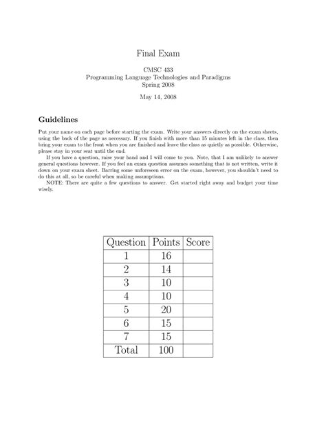 7 Questions Of Programming Language And Technologies And Paradigms Cmsc 433 Docsity