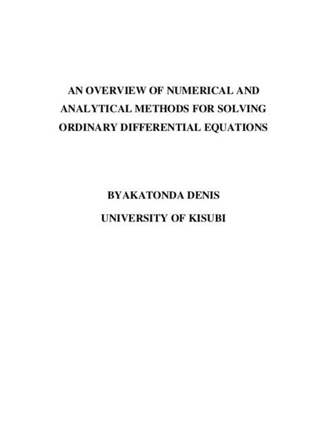 Pdf An Overview Of Numerical And Analytical Methods For Solving