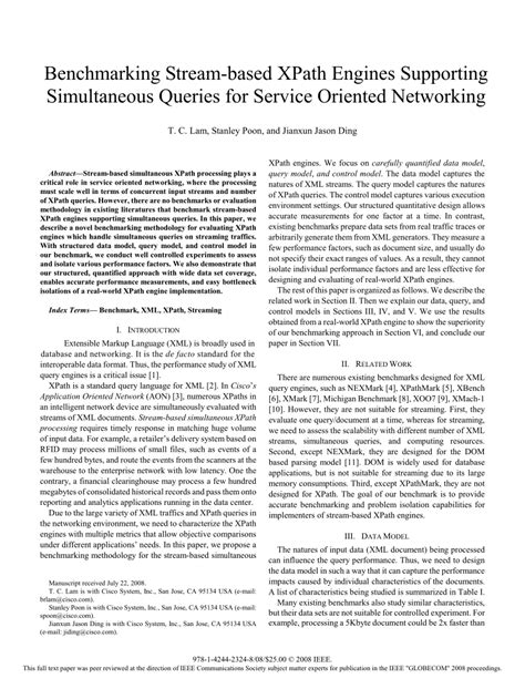 Pdf Benchmarking Stream Based Xpath Engines Supporting Simultaneous Queries For Service