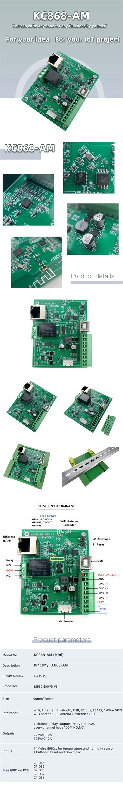 ESP32 IO Expansion Board KC868 AM Smart Home Automation KinCony