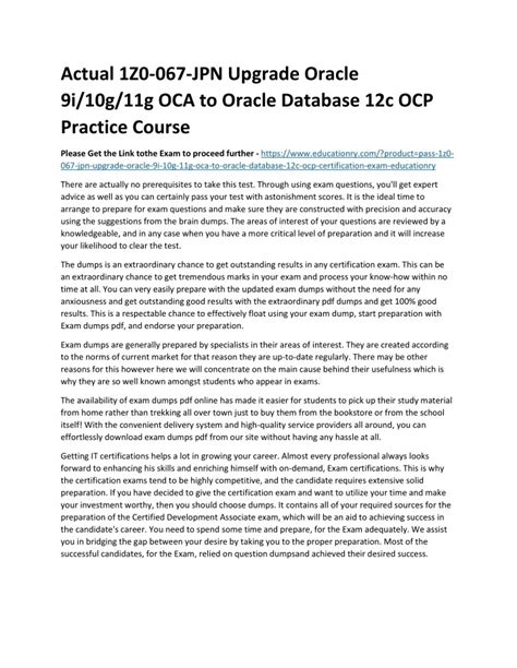Ppt 1z0 067 Jpn Upgrade Oracle 9i10g11g Oca To Oracle Database 12c Ocp Powerpoint