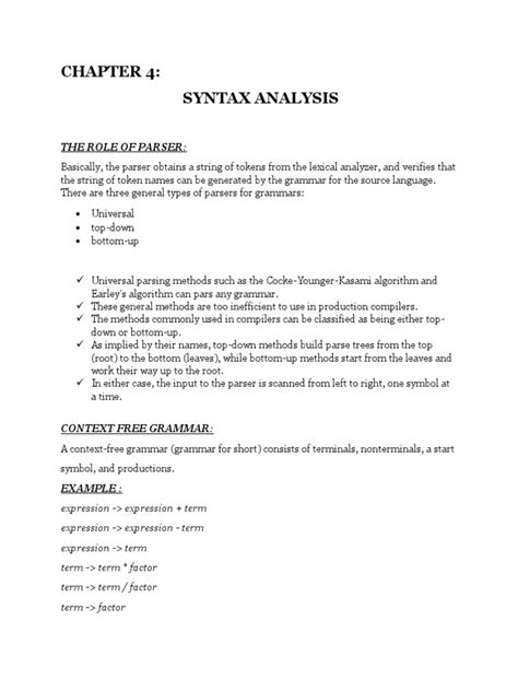 Syntax Analysis The Role Of Parser Pdf Parsing Theoretical