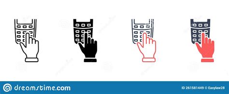 Enter Pin Code On Payment Terminal Line And Silhouette Icon Set Pos