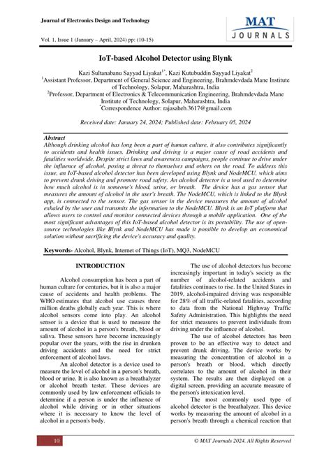 Pdf Iot Based Alcohol Detector Using Blynk