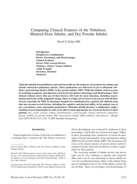 Pdf Comparing Clinical Features Of The Nebulizer Metered Dose Inhaler And Dry Powder Inhaler