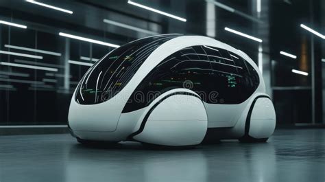 In A Modern Urban Setting With Striking Glass Architecture This Sleek Futuristic Autonomous