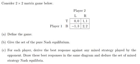 solved consider 2×2 matrix game below a define the game