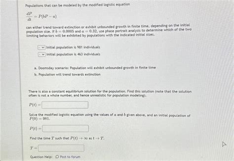 Solved Populations That Can Be Modeled By The Modified