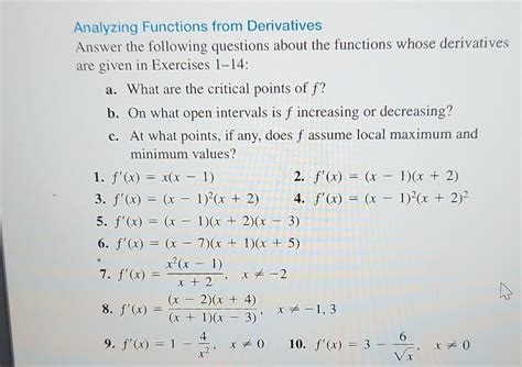 Solved Analyzing Functions From Derivatives Answer The Chegg Com