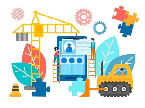 Premium Vector Vector Illustration Creating A Mobile App Designers Programmers Are Working On