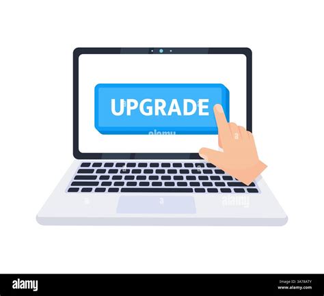 Hand Pointer Clicking On A Upgrade Button On A Laptop Screen Vector Illustration Stock Vector